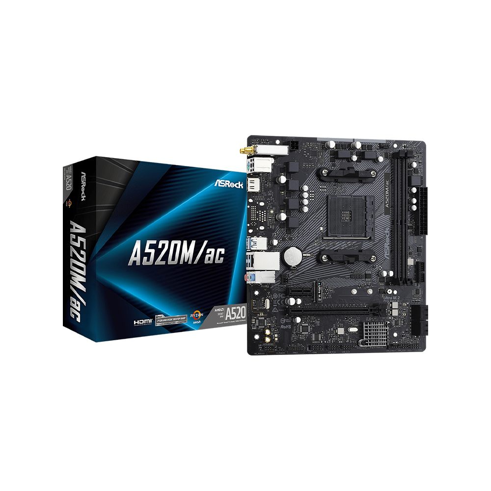 ASRock A520M/ac WiFi AM4 Micro-ATX Motherboard