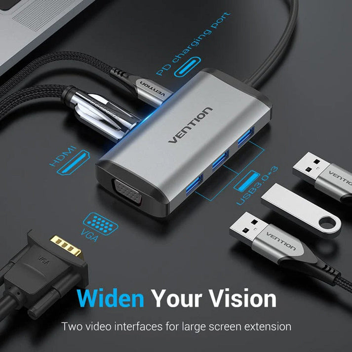 Vention 7 in 1 USB-C to Multiport Dock - HDMI, VGA, 3x USB 3.0, PD 100